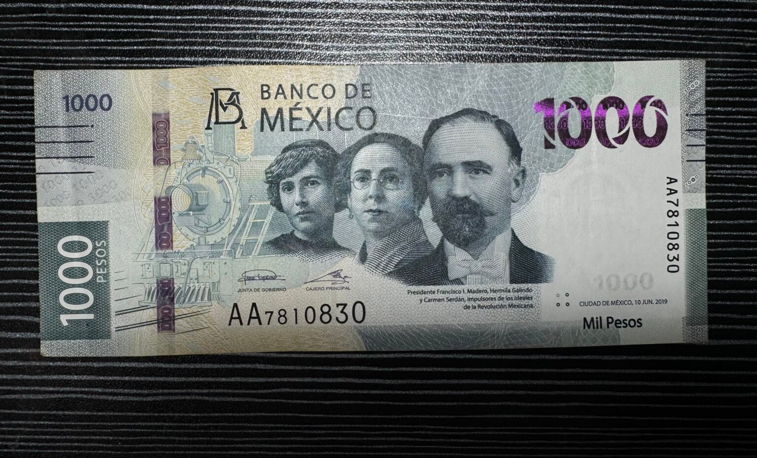 Billete $1000 AA7810830 Presidente Francisco E, Madero, Hermila Galindo Y Carmen Serdán ...