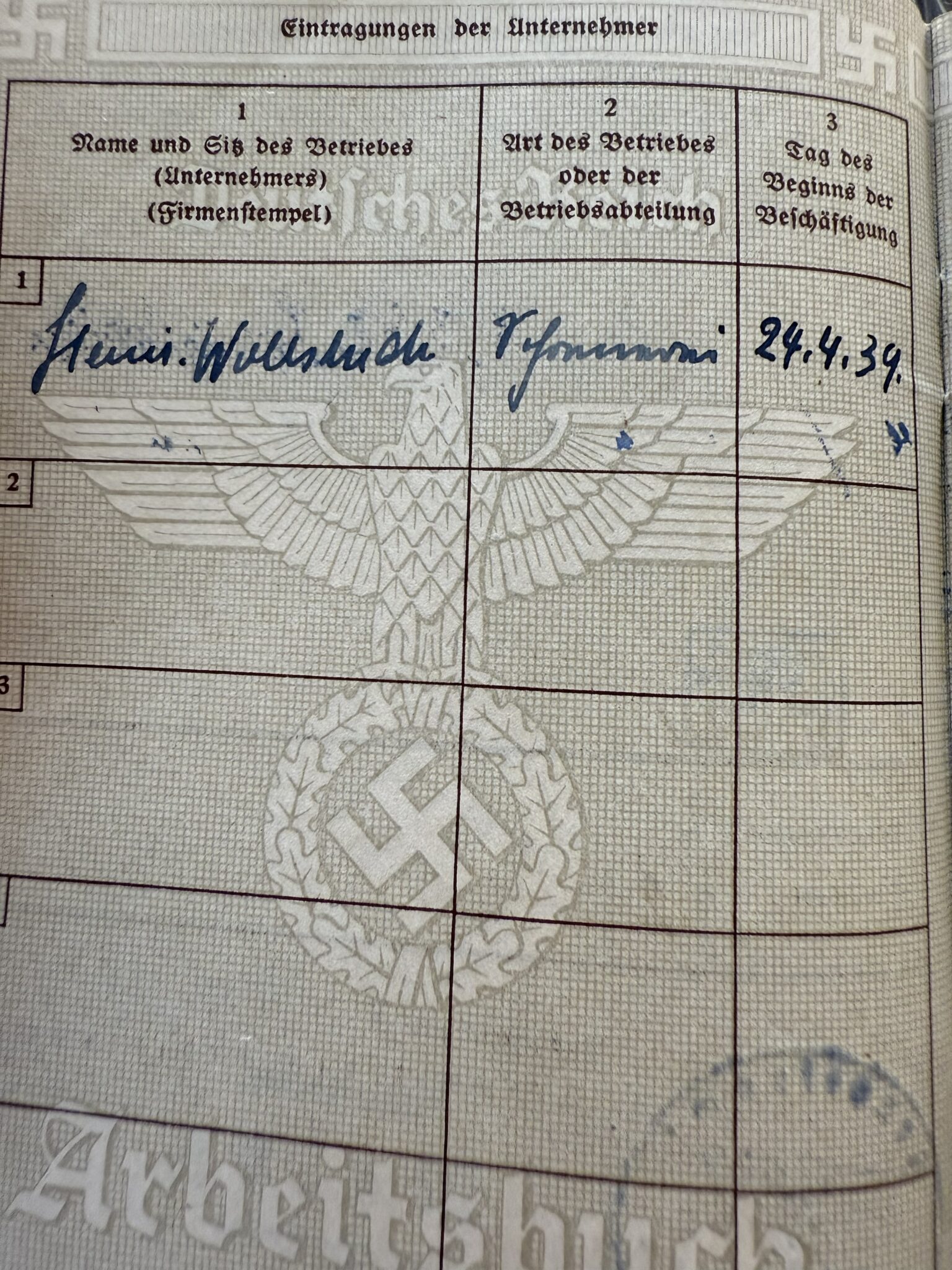 Libro De Trabajo Arbeitsbuch Alemania Nazi 卐 Tercer Reich 1941 ...